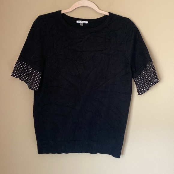 Vila Milano | Tops | Vila Milano Womens Black Tshirt With Sheer Polka Dot Sleeves Large | Poshmark